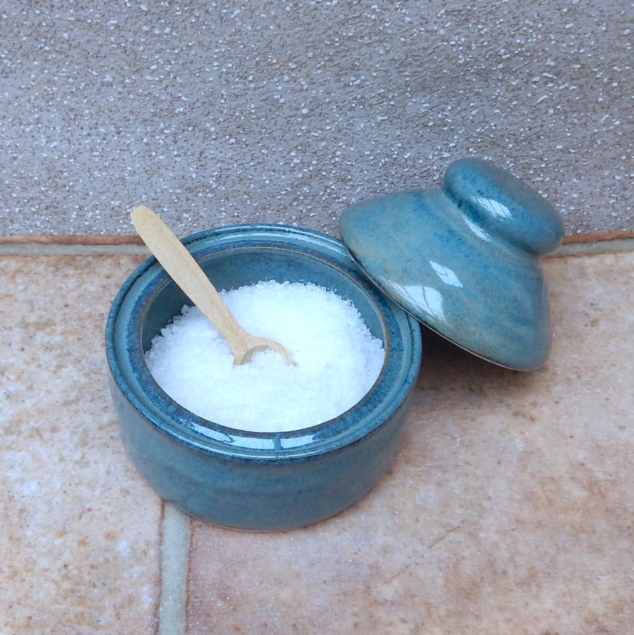 Covered salt pot lidded dish garlic wheelthrown... - Folksy