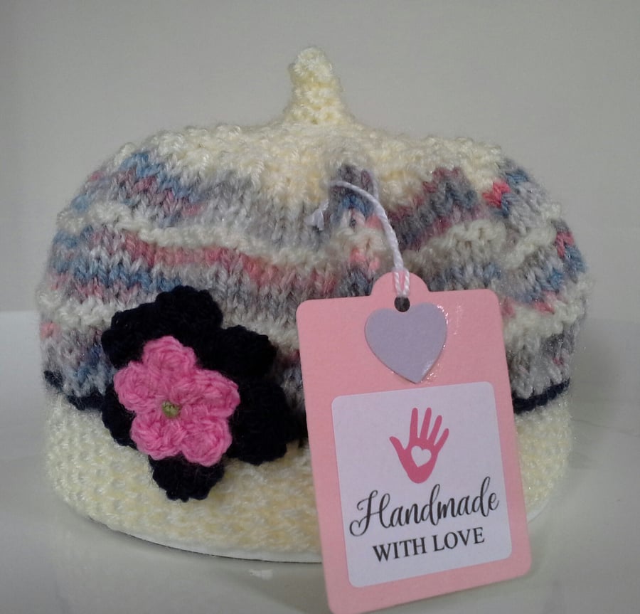 Hand Knitted Baby Girl's Soft Ruffle Flower Hat... - Folksy