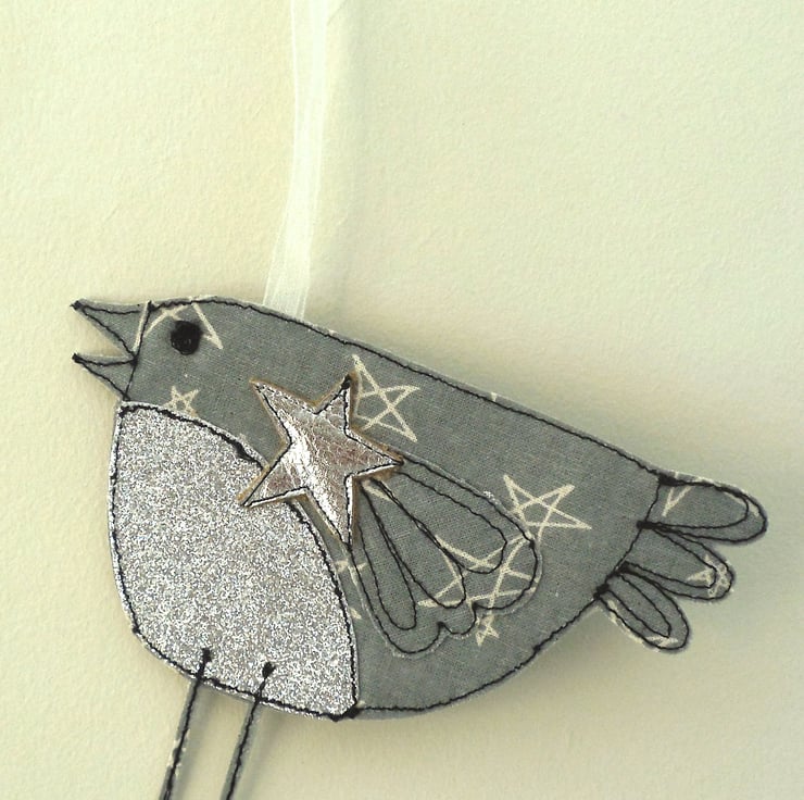 Birdie- Silver Glitter Chest - Folksy