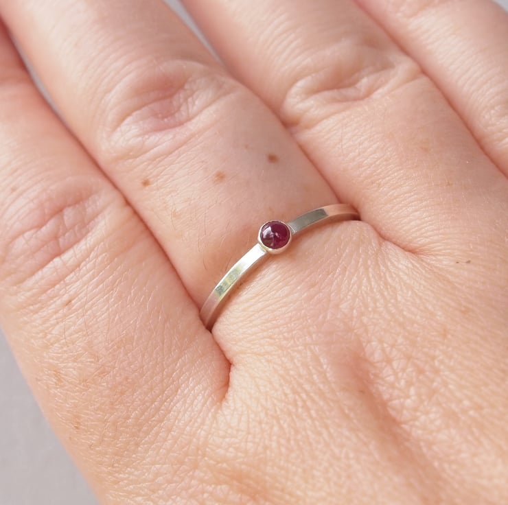 Ruby Stacking Ring Silver, July Birthstone Gift - Folksy