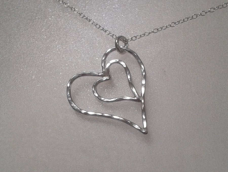Double Heart Pendant in Sterling Silver, P117 - Folksy