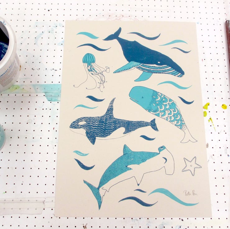 Art print 'Under The Sea' a 2 colour screen pri... - Folksy