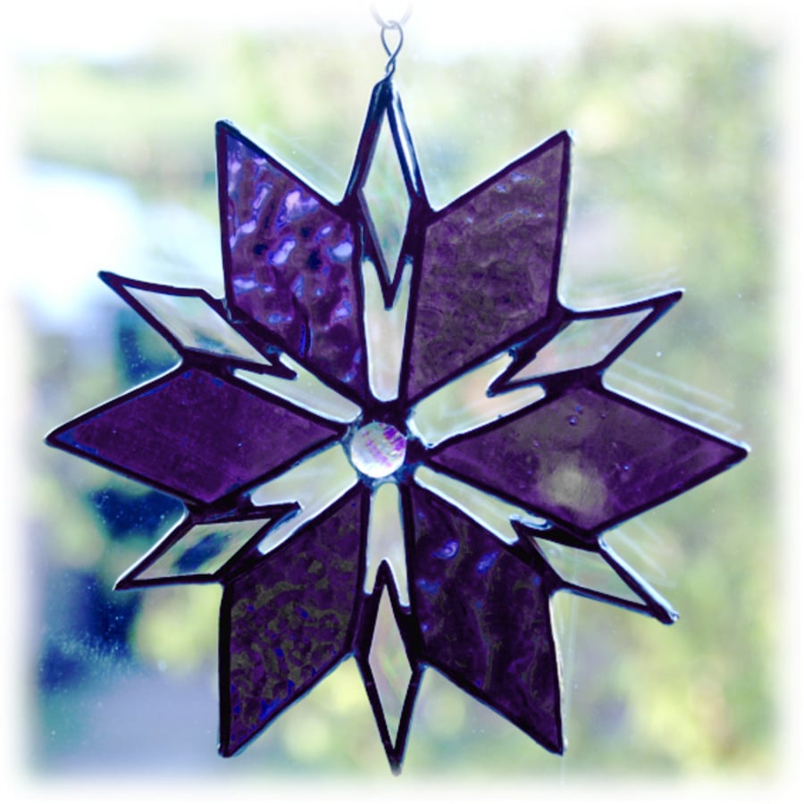 SOLD Diamond Star Suncatcher Stained Glass Purp... - Folksy