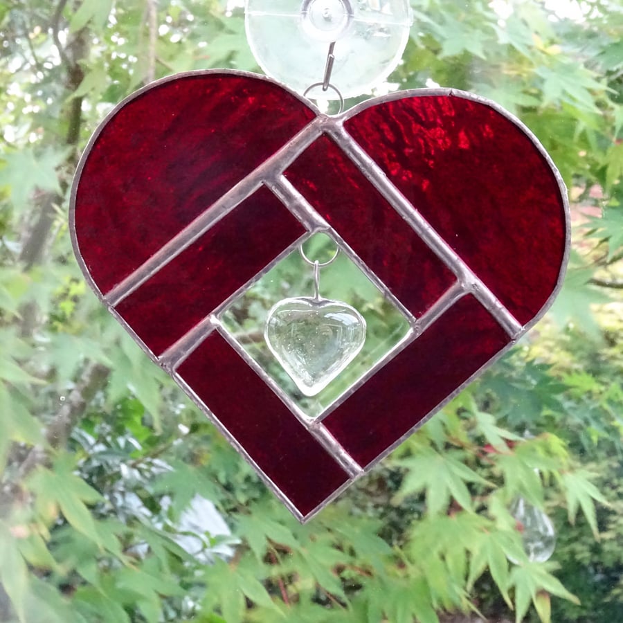 Stained Glass Heart Heart Suncatcher - Red - Folksy