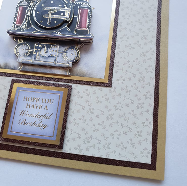 Decoupage steam engine birthday card for him - Folksy