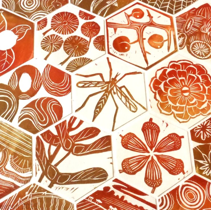 Autumn Patchwork I LINO PRINT ACORN BERRY SLOE ... - Folksy