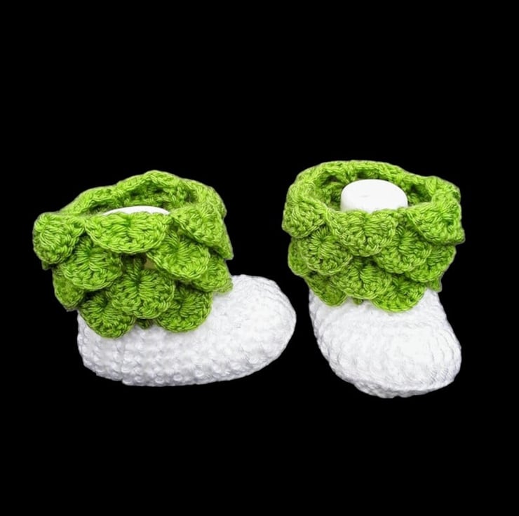 Hand crochet baby booties crocodile stitch gree... - Folksy