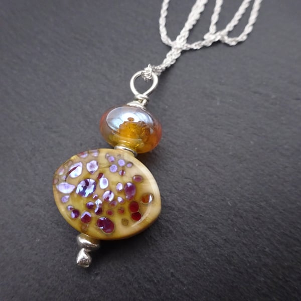 lampwork glass chain necklace, silver speckled ... - Folksy
