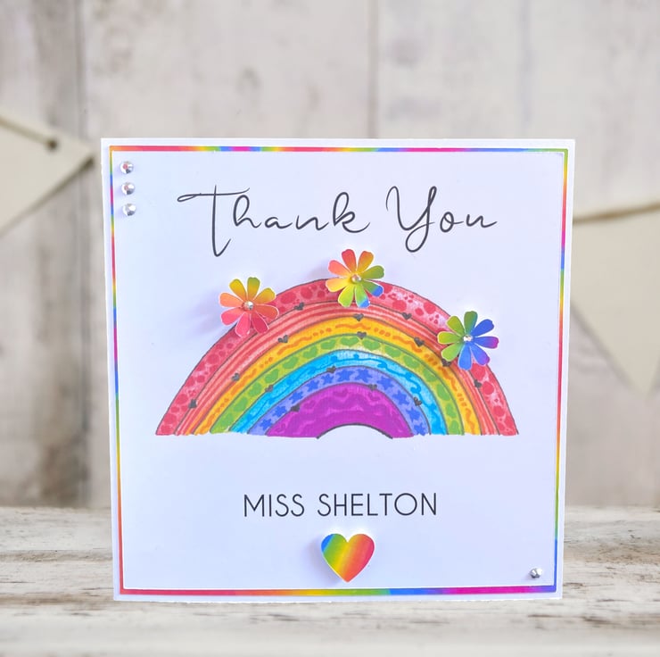 Rainbow Personalised Thank You Card - Teacher T... - Folksy