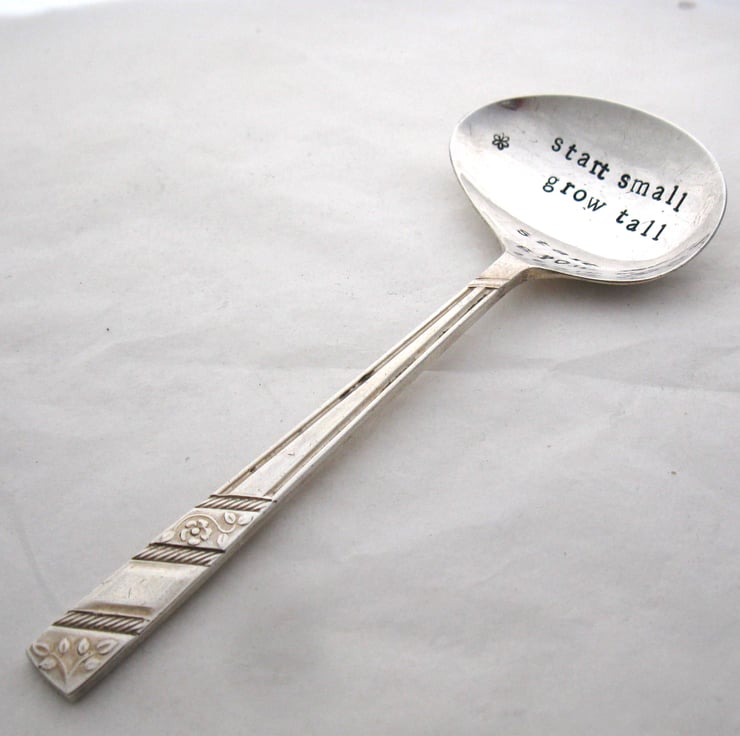 Plant label, start small, upcycled baby spoon - Folksy