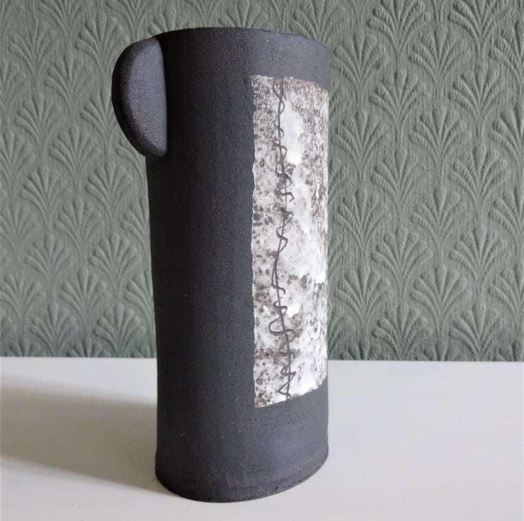 Handmade ceramic vase, matt black, modern abstr... - Folksy