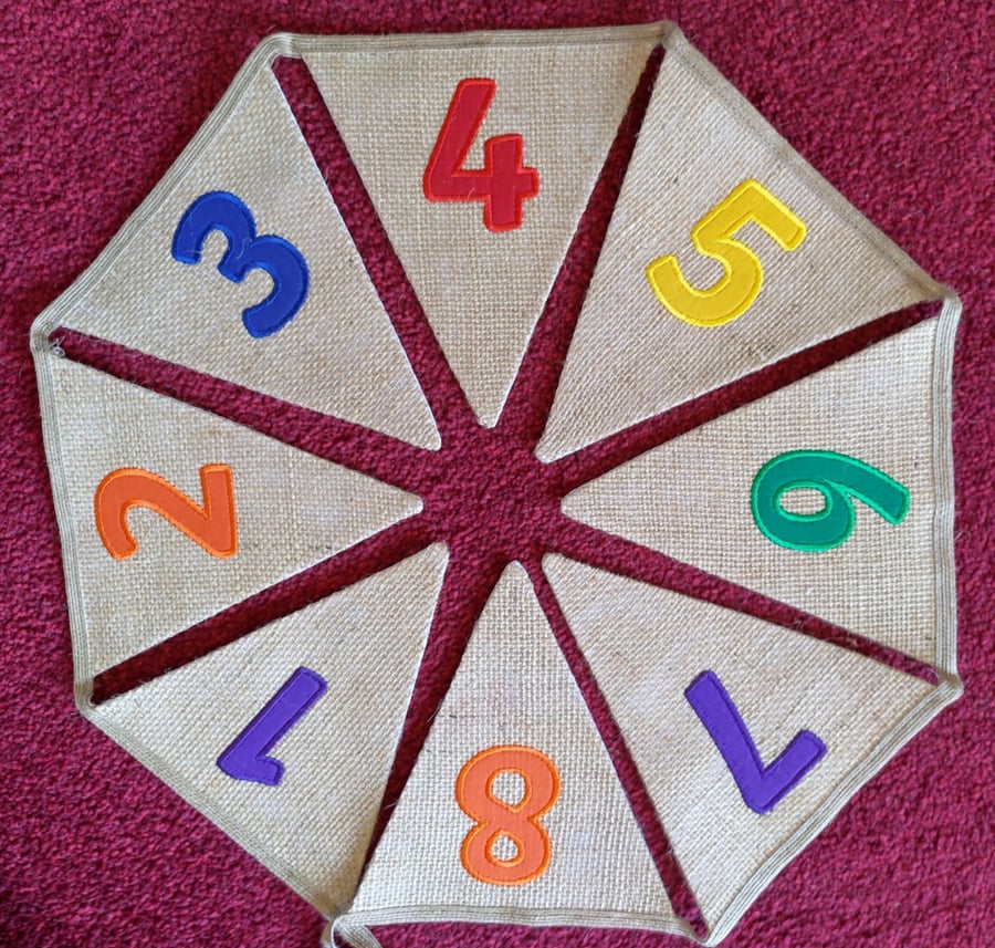 Numbers Bunting Hessian Embroidered - 0-10; 1-1... - Folksy