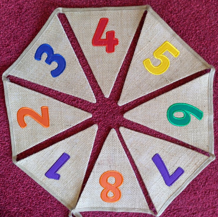 Numbers Bunting Hessian Embroidered - 0-10; 1-1... - Folksy