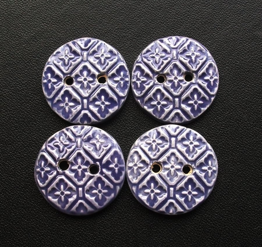 set of four purple patterned ceramic buttons - Folksy