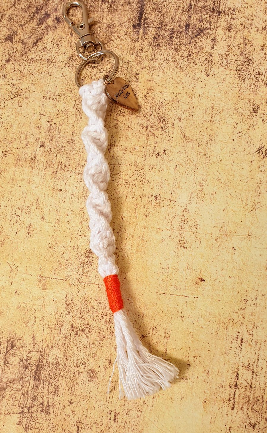 Macrame Keyring with 'Made with Love' Heart Charm - Folksy