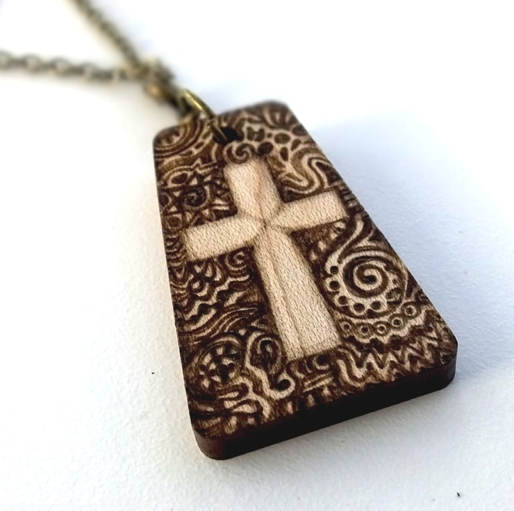 Pyrography patterned Crucifix. Christian Cross.... - Folksy