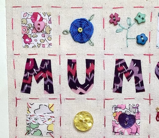 Patchwork style hand embroidered Mum card - Folksy