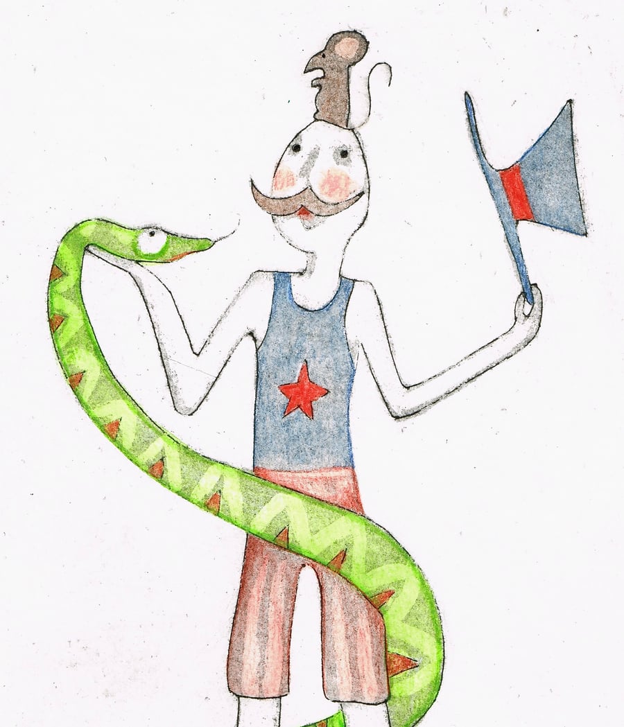 Snake Charmer, hand coloured dry point etching - Folksy