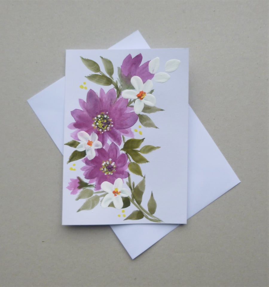 greetings card hand painted floral blank card (... - Folksy