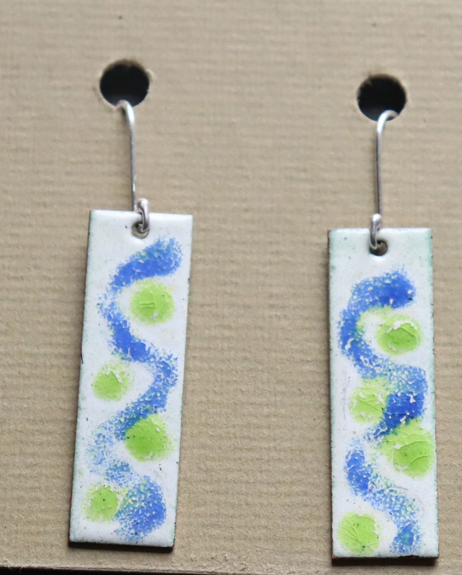 Enamel drop earrings wave and dot pattern - Folksy