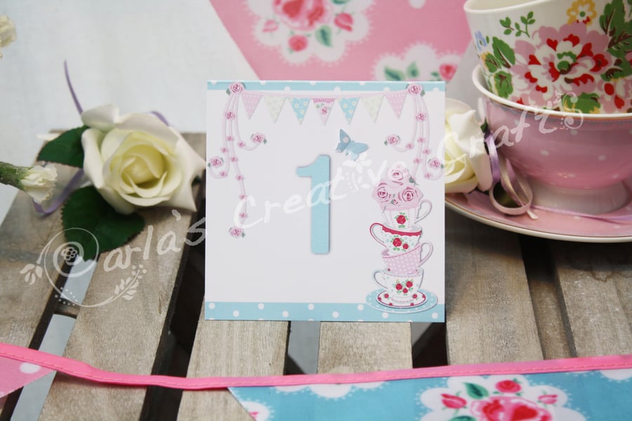 Tea Cup Stack Double Sided Table Numbers 1- 12 - Folksy