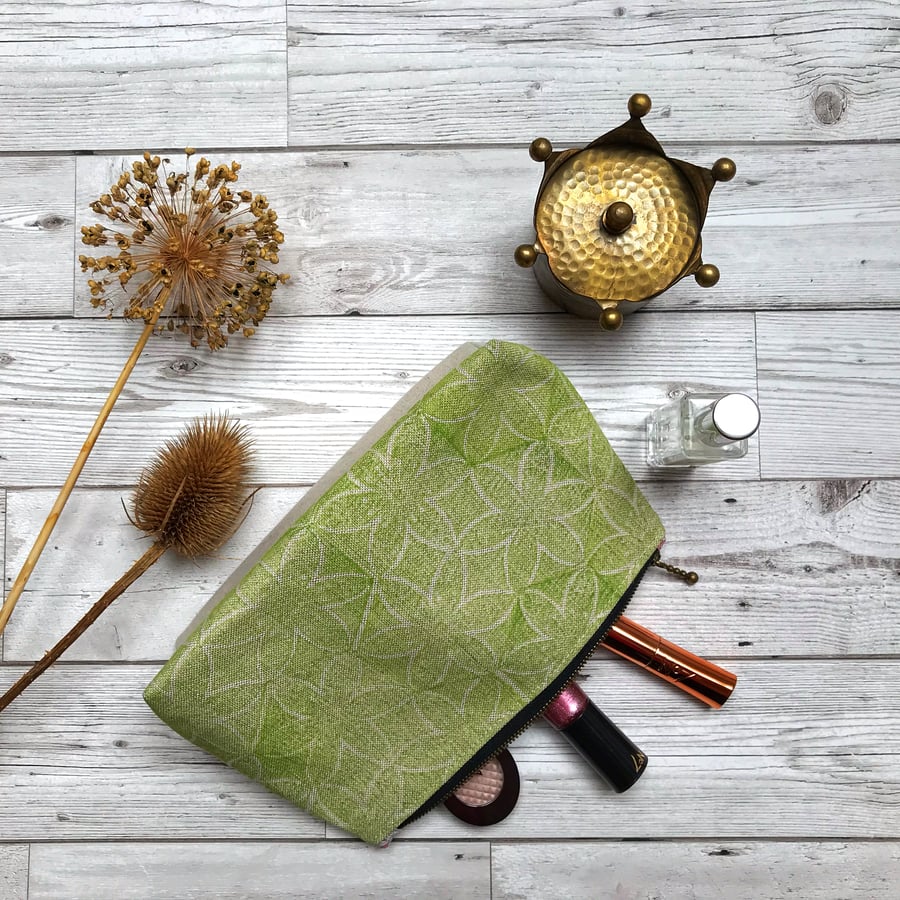 Hand Printed Linen Zipped Cosmetic Bag - Folksy