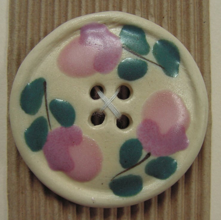 Large cream ceramic button with pink flowers - Folksy