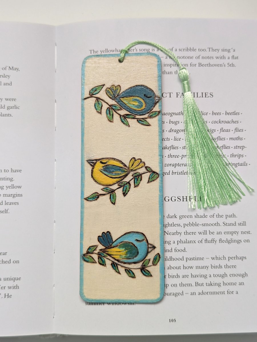 Bird wooden bookmark, cute birds pyrography gif... - Folksy