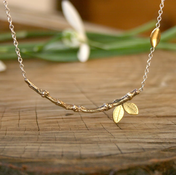 Brass and Silver Tree Branch Neckace - Folksy