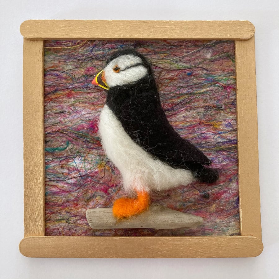 Small needle felted 3D puffin picture - Folksy