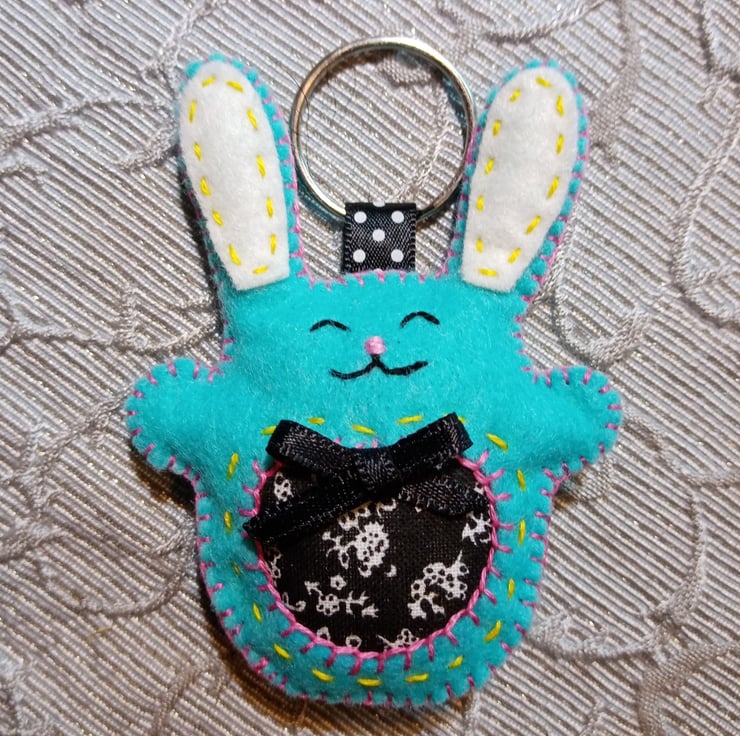 Turquoise Felt Bunny Keyring - Folksy