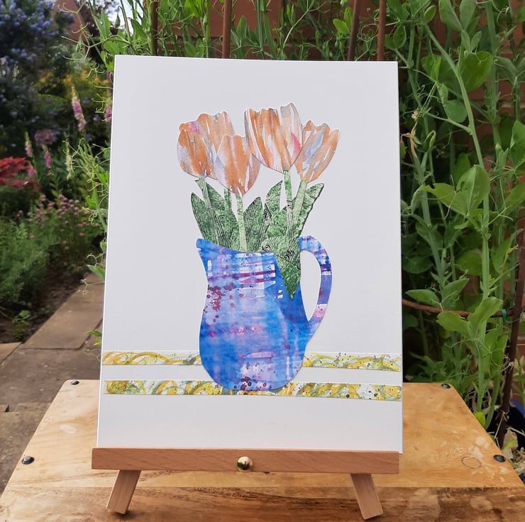 Orange Tulips in a Vase Paper Collage - Folksy