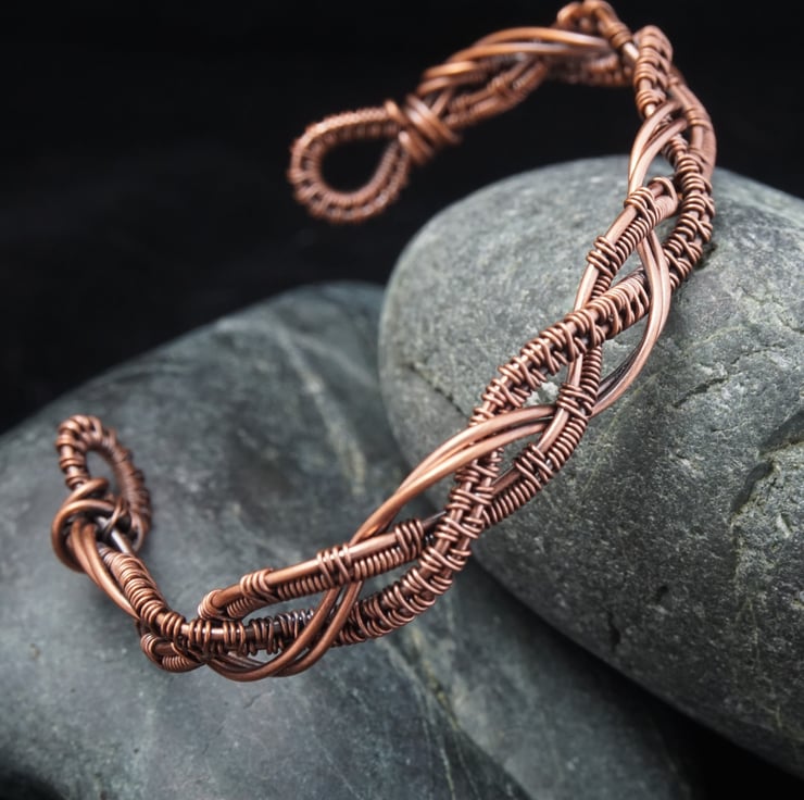 Wire weave braided copper bracelet with 3 strands - Folksy