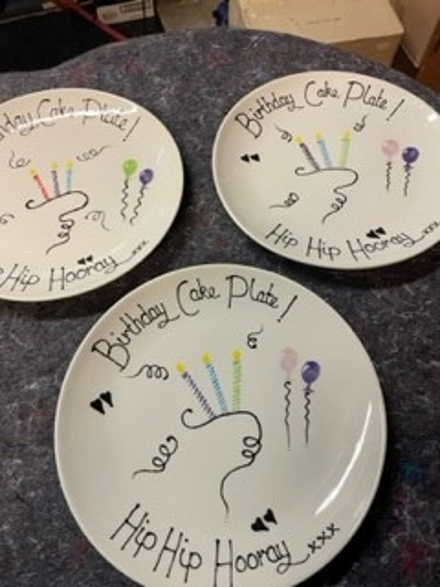 Birthday Cake Plate - Hand drawn and painted - Folksy