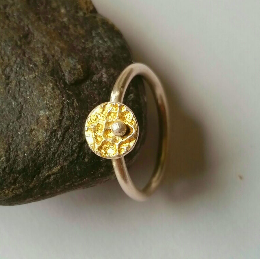 minimal sterling silver ring with little gold s... - Folksy