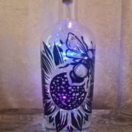 Light up bee and sunflower bottle lamp, LED gif... - Folksy