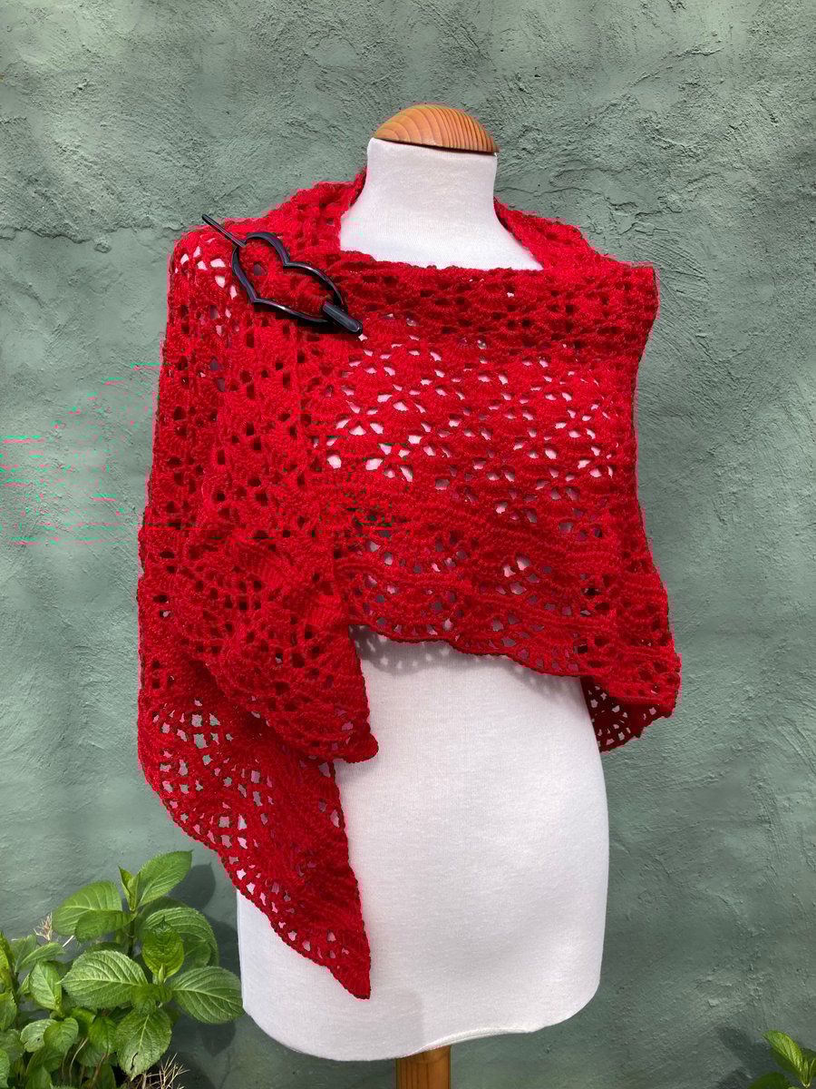 Love Red soft Merino Wool Triangle Lace Shawl - Folksy