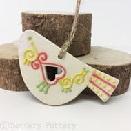 Ceramic folk art bird decoration Pottery bird ... - Folksy