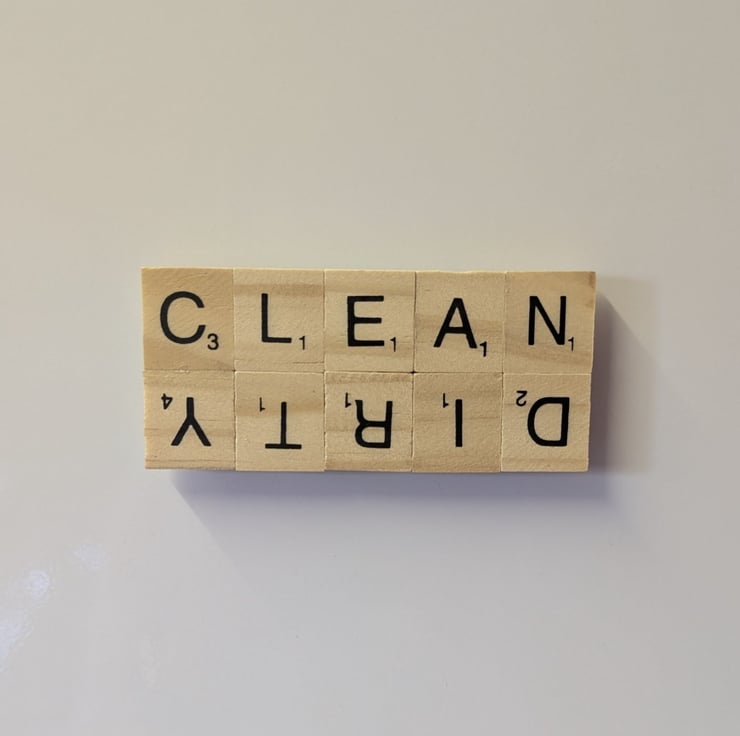 Scrabble letter wooden Dirty - Clean magnetic sign - Folksy