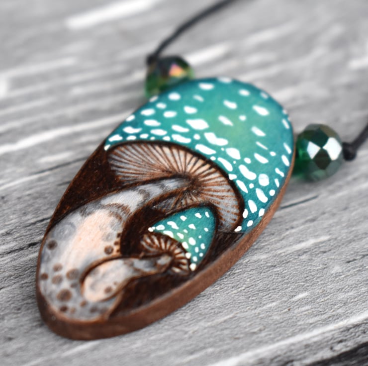 Spooky Green Toadstool pyrography woodland pend... - Folksy