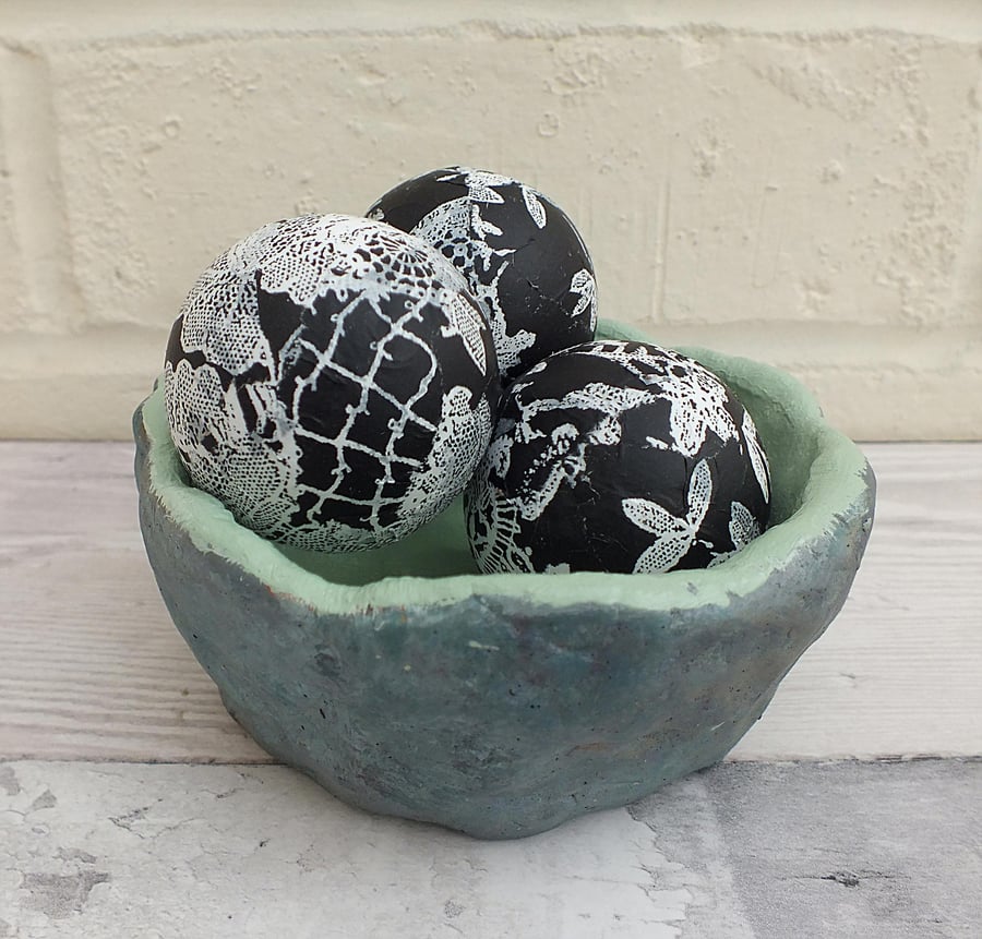 Rustic Two-toned Clay Pot With Decorative Balls - Folksy