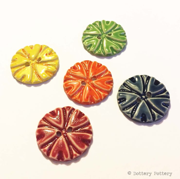 Pottery buttons Set of five large handmade cera... - Folksy