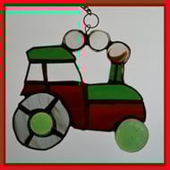 Tractor Suncatcher Stained Glass Green and Red - Folksy