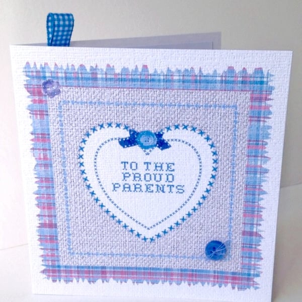 SALE Proud Parents Baby Card, Blue,Handmade Car... - Folksy