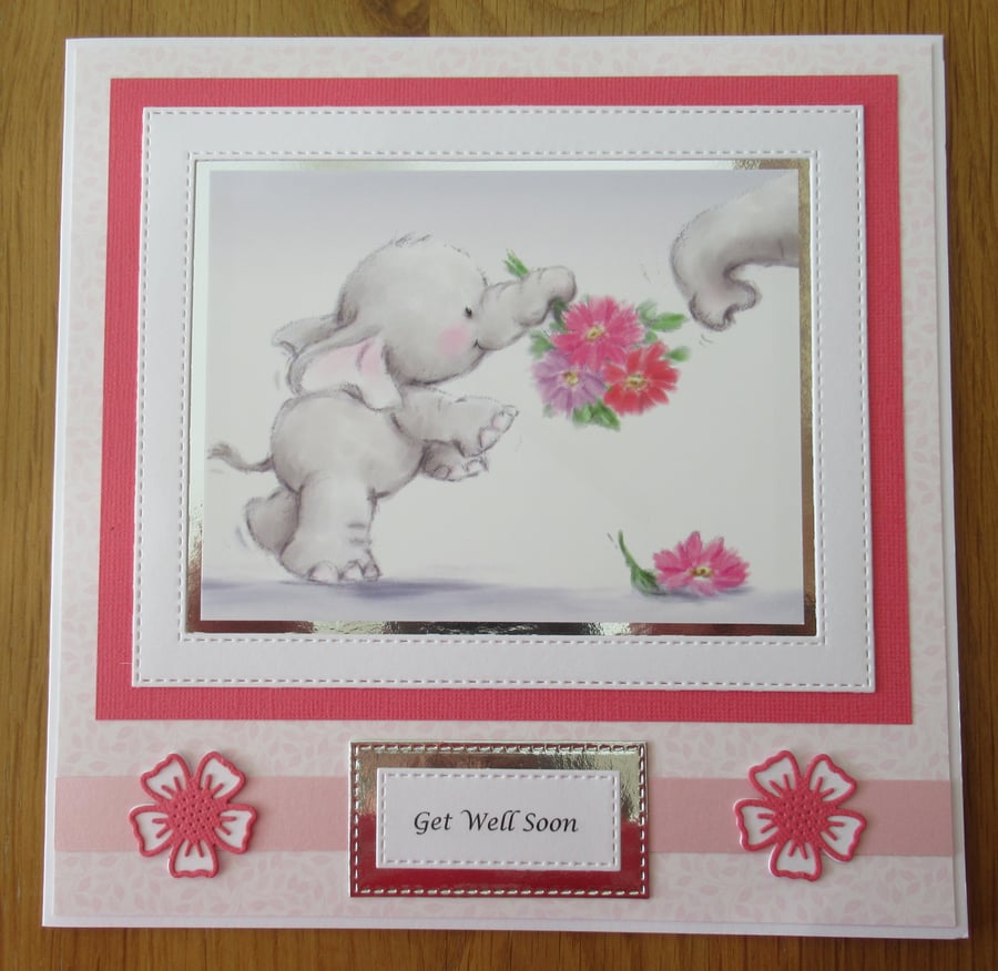 A Baby Elephant With Flowers - 8x8" Get We... - Folksy