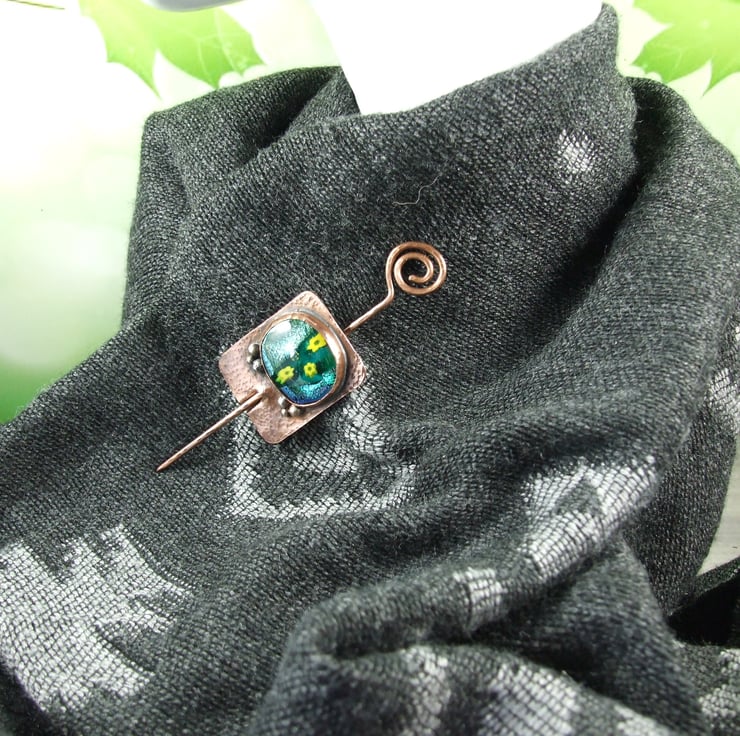 Shawl Pin Brooch. Copper with Artisan Dichroic ... - Folksy