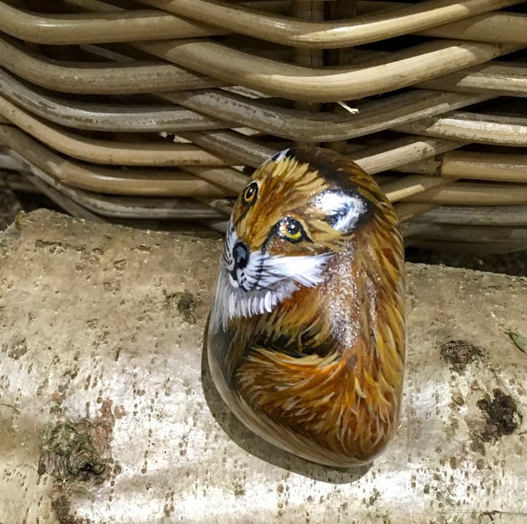 Fox hand painted pebble garden rock art wildlif... - Folksy