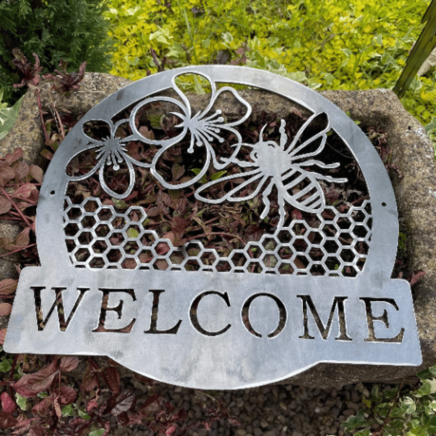 Bee Welcome Sign - Garden Silhouette Sculpture ... - Folksy