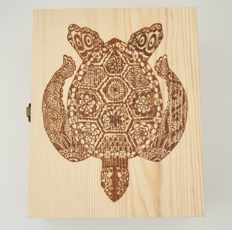 Pyrography turtle box - keepsake, memory, stora... - Folksy