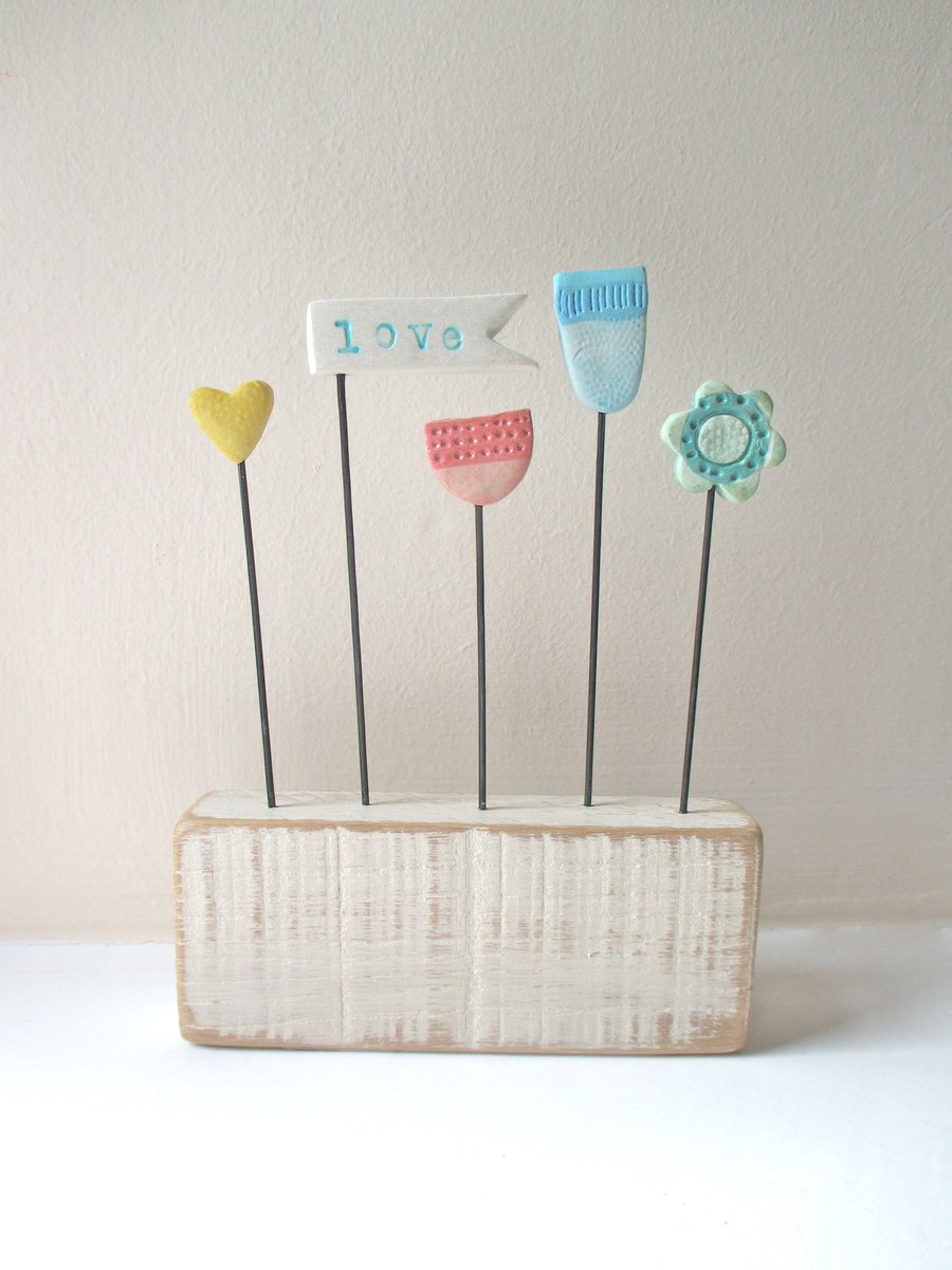 Clay Flower Garden with 'Love' Banner - Folksy
